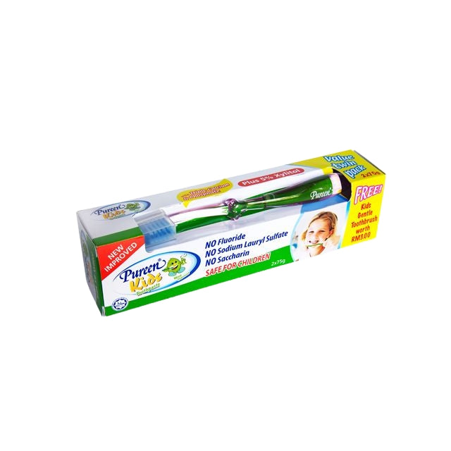 PUREEN KIDS TOOTHPASTE FLOURIDE FREE MINT 75G 2S WITH PREMIUM