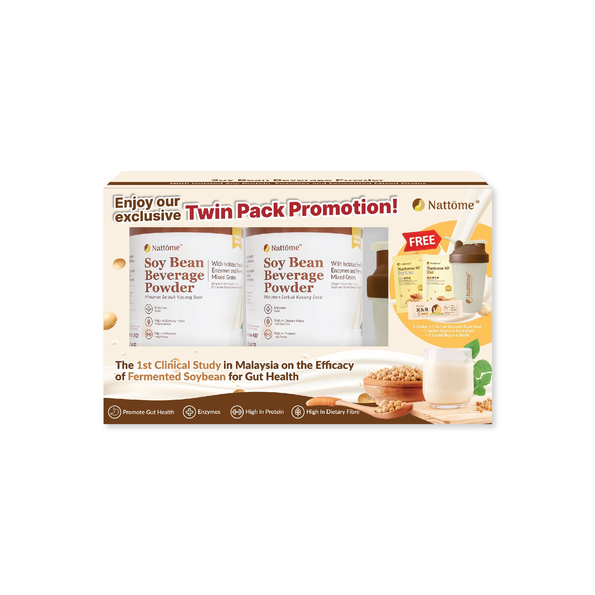 NATTOME SOY BEAN BEVERAGE POWDER 500G 2S + PREMIUM