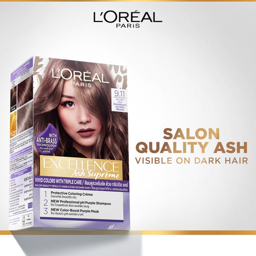 LOREAL EXCELLENCE ASH SUPREME HAIR COLOR 9.11 SILVER ASH
